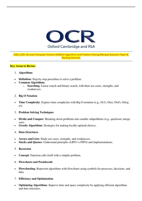 2024ocr As Level Computer Science H04602 Algorithms And Problem Solving Merged Question