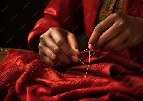 Premium Ai Image A Closeup Shot Of A Seamstresss Hands Delicately Threading A Needle Through