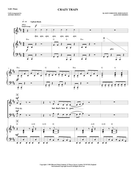 Crazy Train Arr Jeffrey Bowen By Ozzy Osbourne Sheet Music For Sab