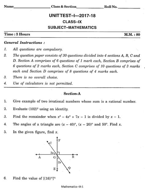 Unit Test Question Paper