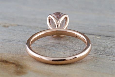 9x7mm 14k Rose Gold Elongated Oval Cut Pink Peach Morganite Prong Enga