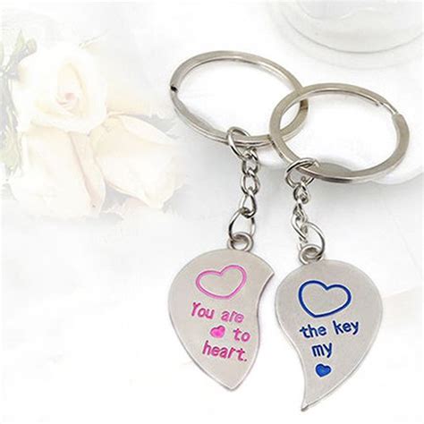 Hot Fashion 1 Pair Lover Couple Love Heart Key Ring Keychain Keyfob