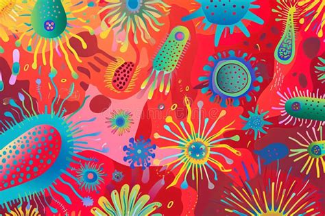 Pattern Of Colorful Various Types Of Bacteria Microbe Pathogen Cells