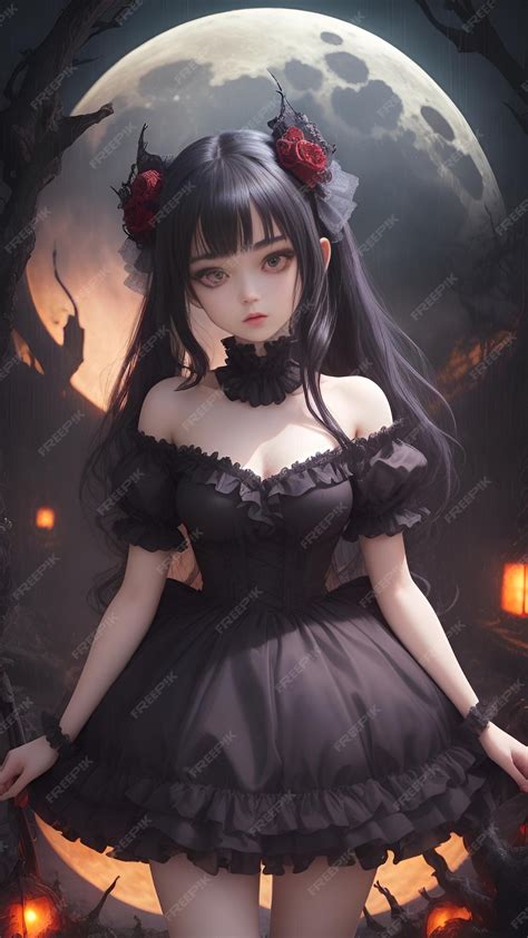 Ai Generó Una Chica Gótica De Anime Con Un Vestido Negro Foto Premium