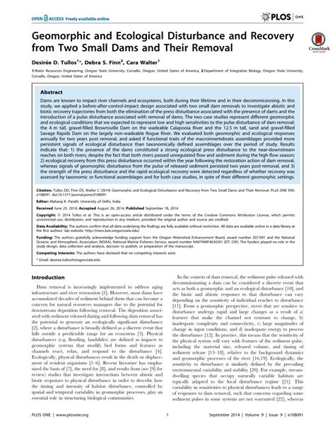 Pdf Geomorphic And Ecological Disturbance And Recovery From Two Small