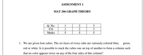 Assignment 1mat 206 Graph Theorybegin Tabular C C C C