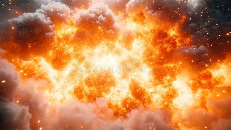 Massive Fiery Explosion With Smoke And Glowing Particles Dynamic
