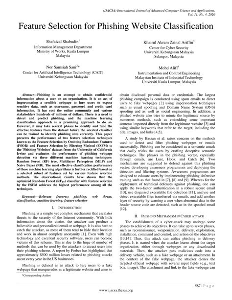 Pdf Feature Selection For Phishing Website Classification