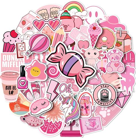 Cute Pink Stickers For Water Bottles Kawaii Aesthetic