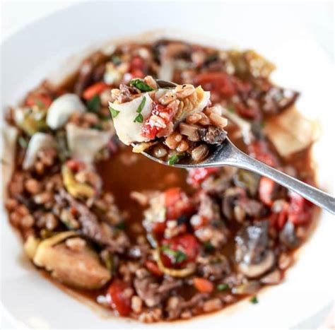 Rustic Beef Mushroom And Farro Soup With Homemade Beef Stock The Noshery
