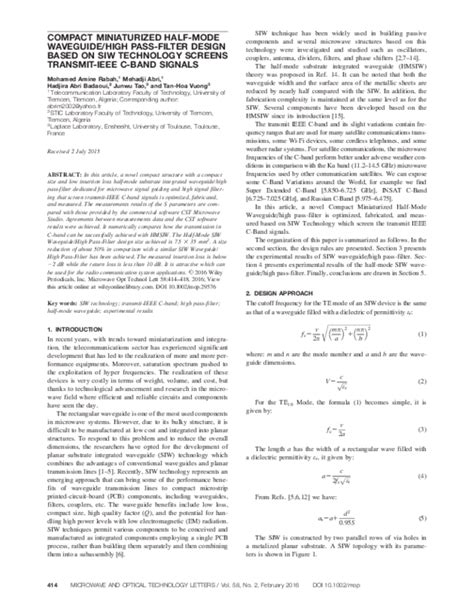 Pdf Compact Miniaturized Half Mode Waveguidehigh Pass Filter Design Based On Siw Technology