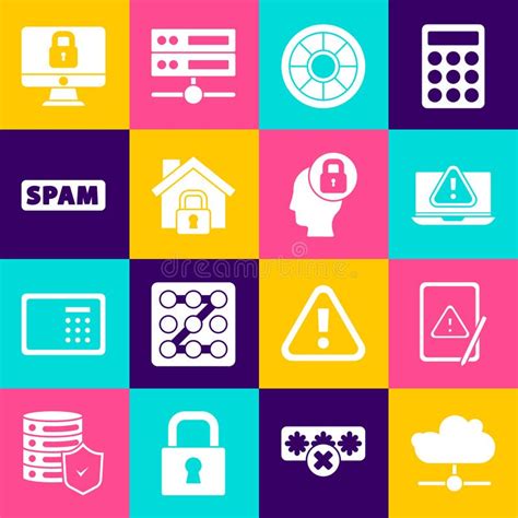 Set Network Cloud Connection Tablet With Exclamation Mark Laptop Safe House Under Protection