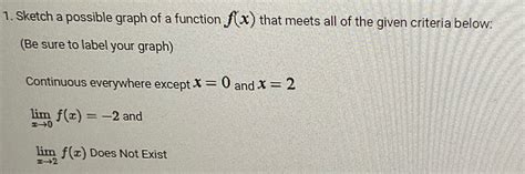 Solved 1 Sketch A Possible Graph Of A Function X That Meets All