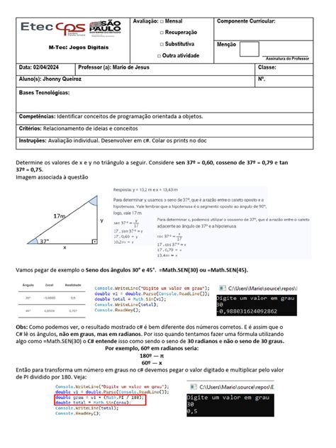 Cópia De 02° Lista De Exercícios C Sharp Simples 2 Pdf Triângulo