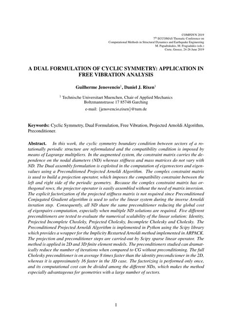Pdf A Dual Formulation Of Cyclic Symmetry Application In Free Vibration Analysis