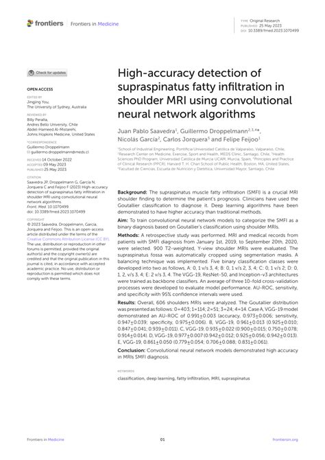 Pdf High Accuracy Detection Of Supraspinatus Fatty Infiltration In