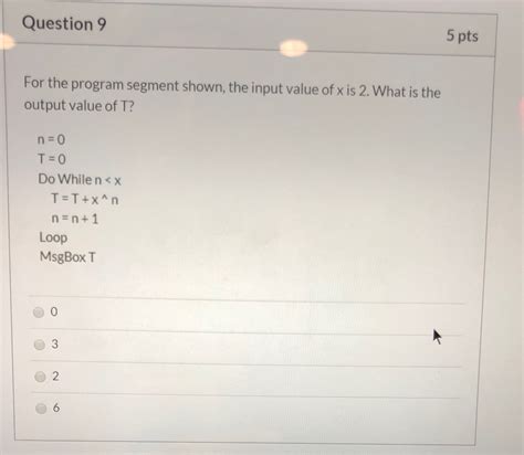 solved question 9 5 pts for the program segment shown the