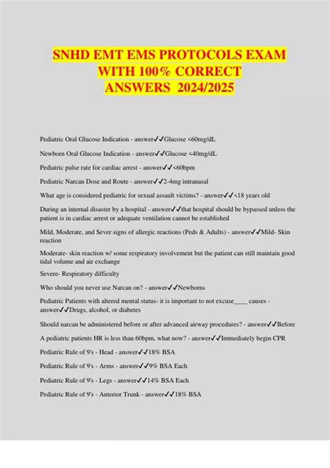 Snhd Emt Ems Protocols Exam With 100 Correct Answers 2024 2025 Snhd Emt Ems Stuvia Us