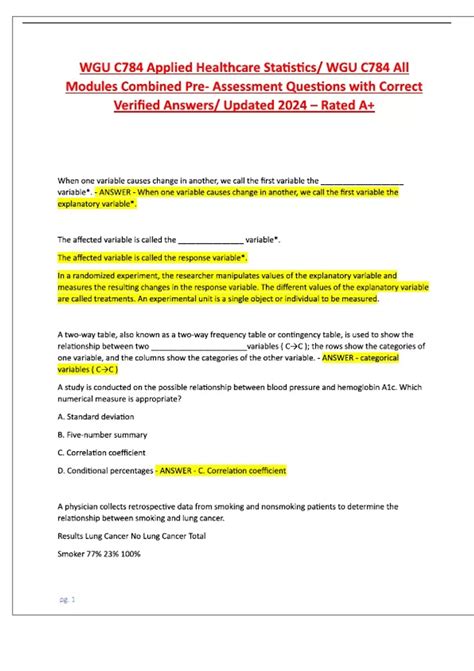 Wgu C784 Applied Healthcare Statistics Wgu C784 All Modules Combined Pre Assessment Questions