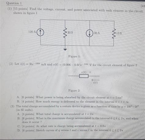 Solved Points Find The Voltage Current And Power Chegg Com