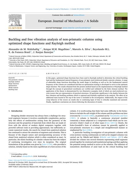 Pdf Buckling And Free Vibration Analysis Of Non Prismatic Columns Using Optimized Shape