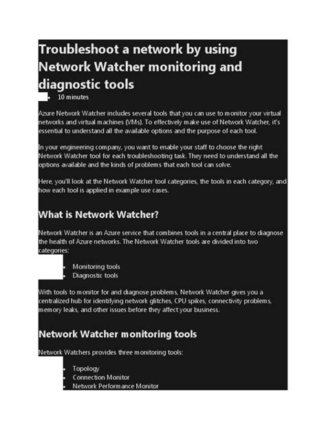 Troubleshoot Network Issues Using Azure Network Watcher Tools Pdf Computer Network