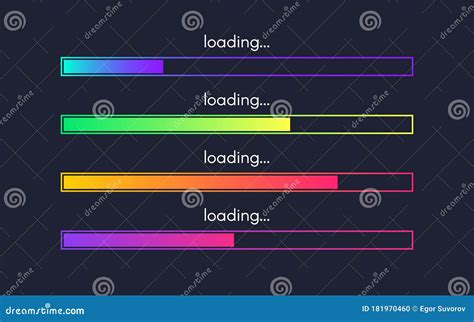 Loading Bar Set Web Design Elements On Dark Backdrop Progress Visualization Collection Color