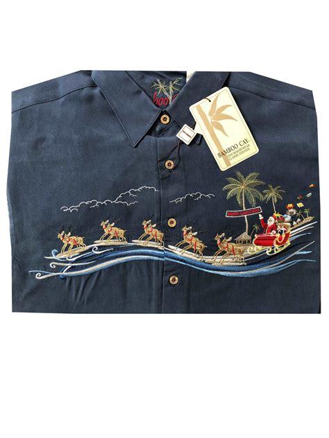 Santas Landing At The Beach Bamboo Cay Embroidered Christmas Hawaiian