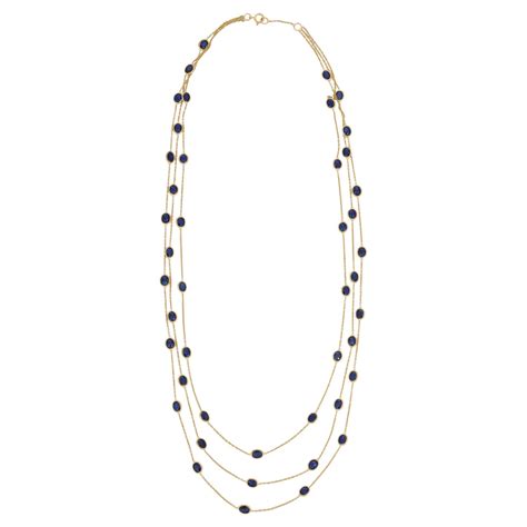 Diamond Multi Strand Beaded Necklace In 18k Solid Yellow Gold For Sale