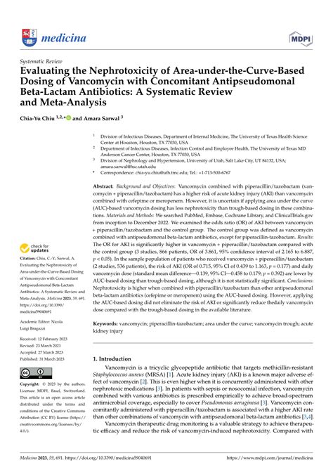 Pdf Evaluating The Nephrotoxicity Of Area Under The Curve Based Dosing Of Vancomycin With