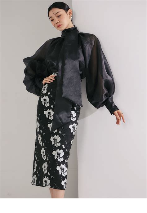 B9115 캐머 오간자 시스루 넥 스카프 블라우스6th Reorder