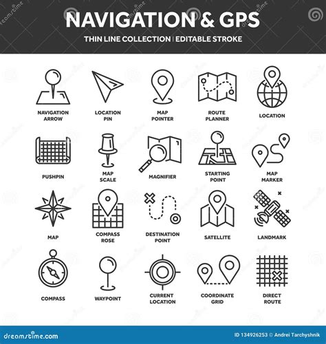 Map And Navigation Gps Coordinates Location Icons Line Art Stock Vector Illustration Of