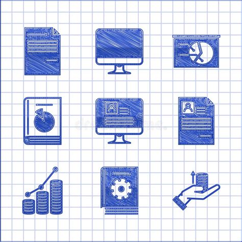 Set Computer Monitor With Resume User Manual Money Hand Resume Pie Chart Infographic Coin