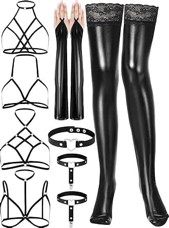 Bencailor 11 Pcs Womens Wet Look Costume Set Fingerless