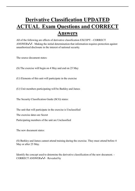 Derivative Classification Updated Actual Exam Questions And Correct Answers Derivative