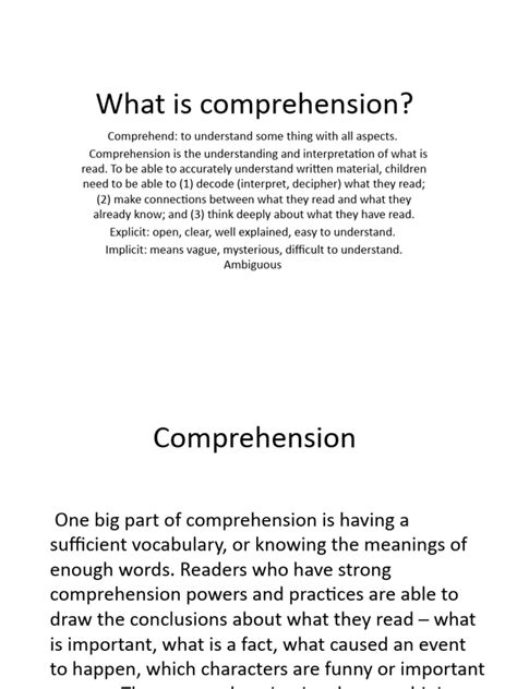 What Is Comprehension Pdf Reading Comprehension Cognition