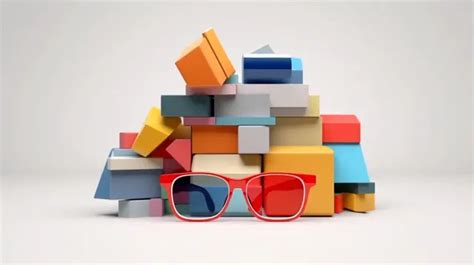 선명한 흰색 배경에 독창적인 미니멀리즘 3d 안경과 기하학적 모양의 멋진 디스플레이 삼각형 모양 3차원 기하학 삼각형