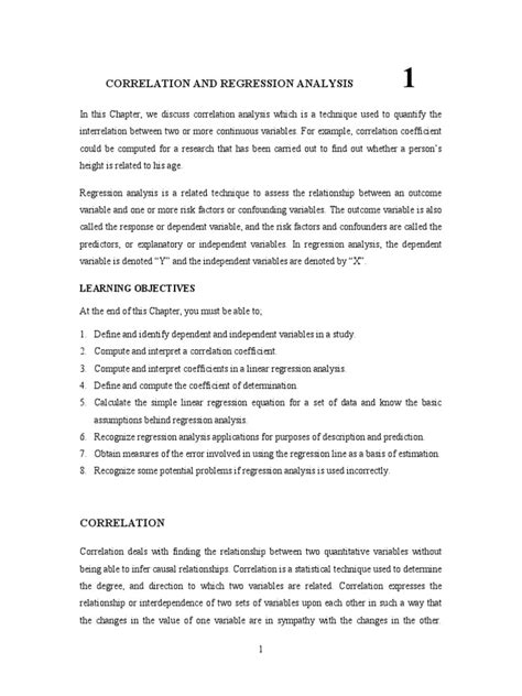 Correlation And Regression 1 Pdf Regression Analysis Linear Regression