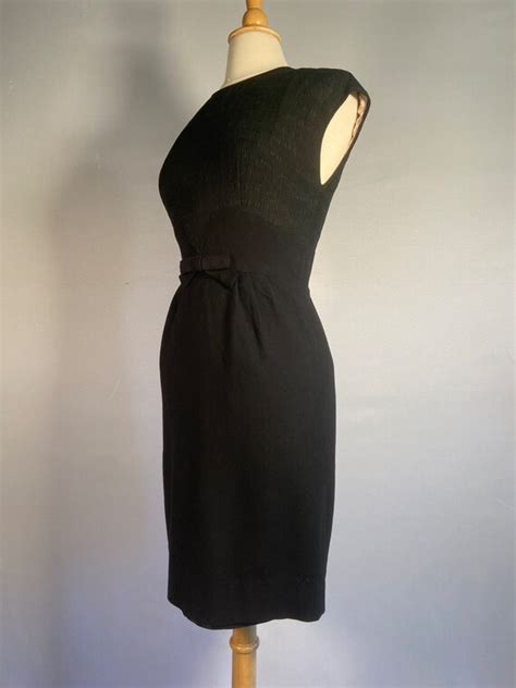 1960 Black Rayon And Wool Cocktail Dress Gem