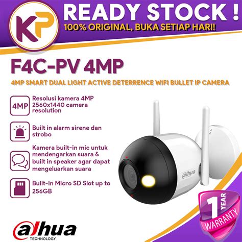 Jual Dahua F4c Pv 4mp 4mp Full Color 2way Audio Built In Alarm Wifi Bullet Ip Camera Shopee