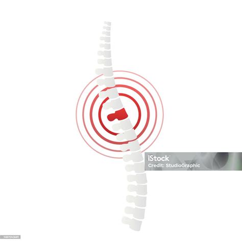 심장 통증을 확대하는 척추 진단 센터 척추측만증 능선 예방 요법의 개념 흰색 배경에 격리되어 있습니다 플랫 스타일 트렌디한 현대적인 로고타입 디자인 벡터 그림 허리통증에