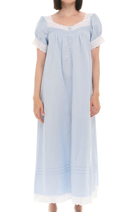Womens Cotton Victorian Nightgown Amelia Short Sleeve Lace Trimmed