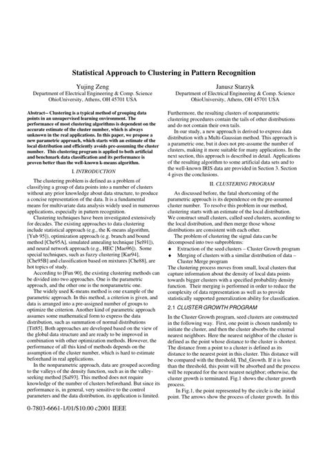 Pdf Statistical Approach To Clustering In Pattern Recognition