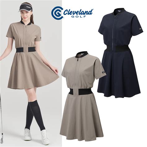 클리브랜드 골프웨어 클리브랜드골프 플레어주름 허리밴드 앞지퍼 여성 반팔 골프원피스골프웨어cgwop32651