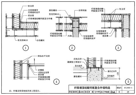 纤维增强硅酸钙板复合外墙构造节点图示07J905 1 防火建筑构造一消防图集 369D