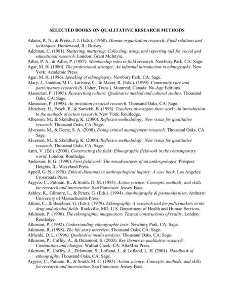 Selected Books On Qualitative Research Methods