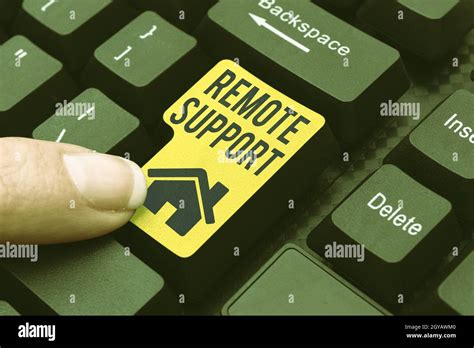 text caption presenting remote support word written on type of secure