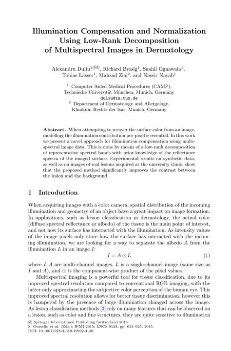Pdf Illumination Compensation And Normalization Using Low Rank Decomposition Of Multispectral