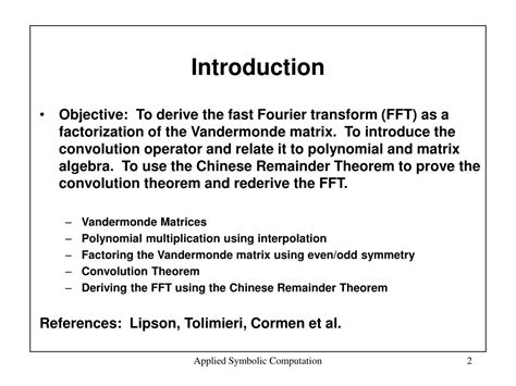 Ppt Applied Symbolic Computation Cs 300 The Fast Fourier Transform Fft And Convolution