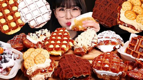 Asmr 크림가득한 뚱 크로플 먹방 순우유크림 누텔라 크림브륄레 뽀또치즈 연유인절미 스모어 더블카야 베리 Cream